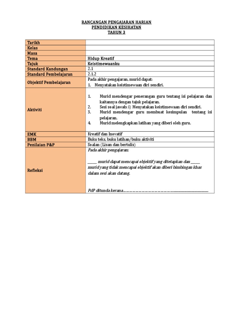 RPH PK Tahun 3 | PDF