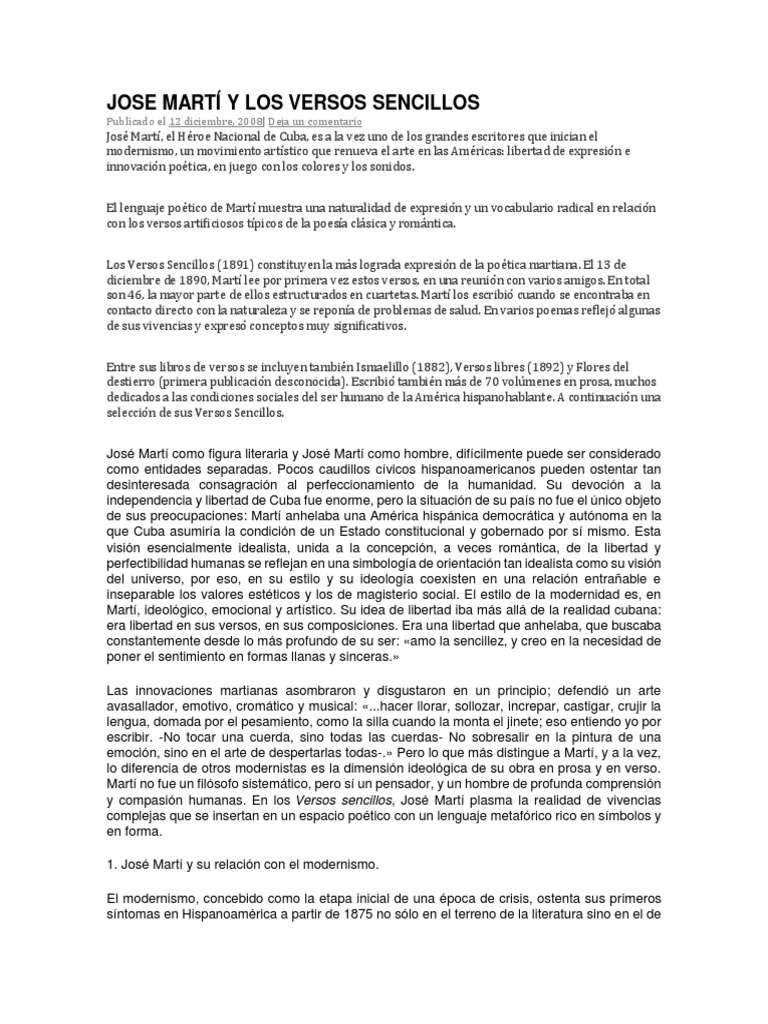 José Martí y los Versos Sencillos | PDF | Poesía | Color