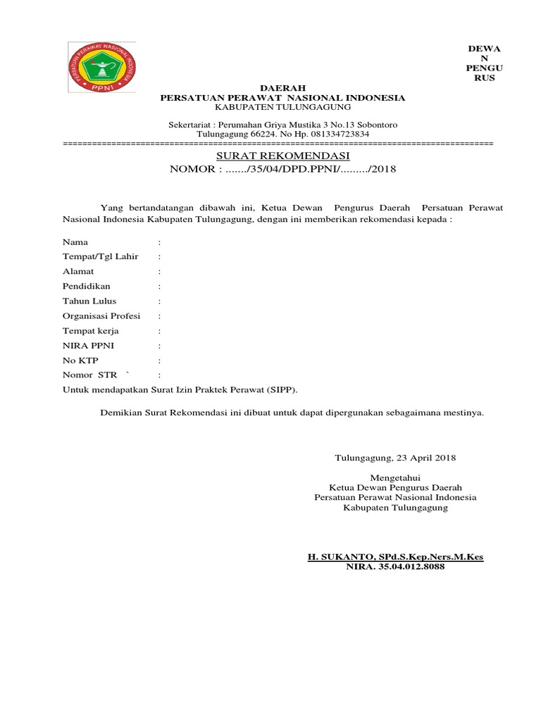 Surat Rekom SIPP Contoh | PDF