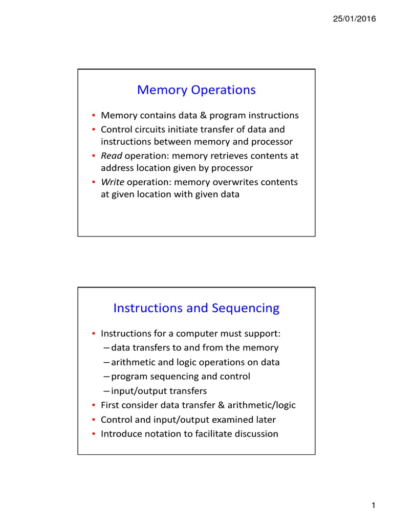 Memory Operations: Read Operation: Memory Retrieves Contents at | PDF ...
