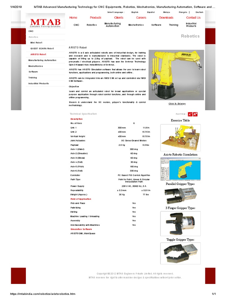 Mtab Aristopdf | PDF | Robotics | Robot