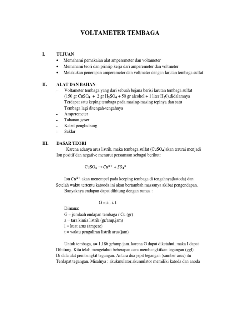 Praktikum Voltameter Tembaga | PDF