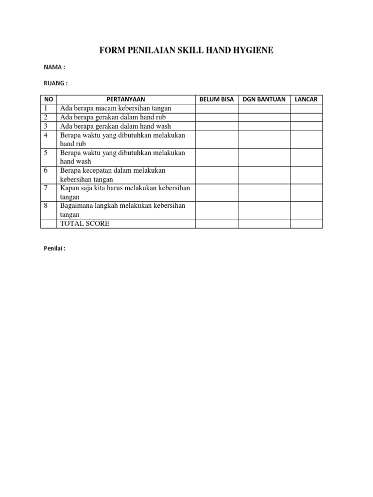 14 Form Penilaian Skill Hand Hygiene | PDF