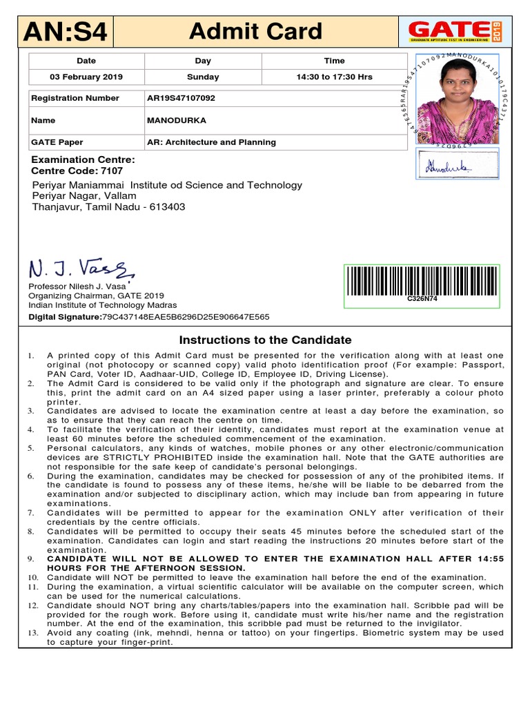 Admit Card: Examination Centre: Centre Code | PDF | Identity Document ...