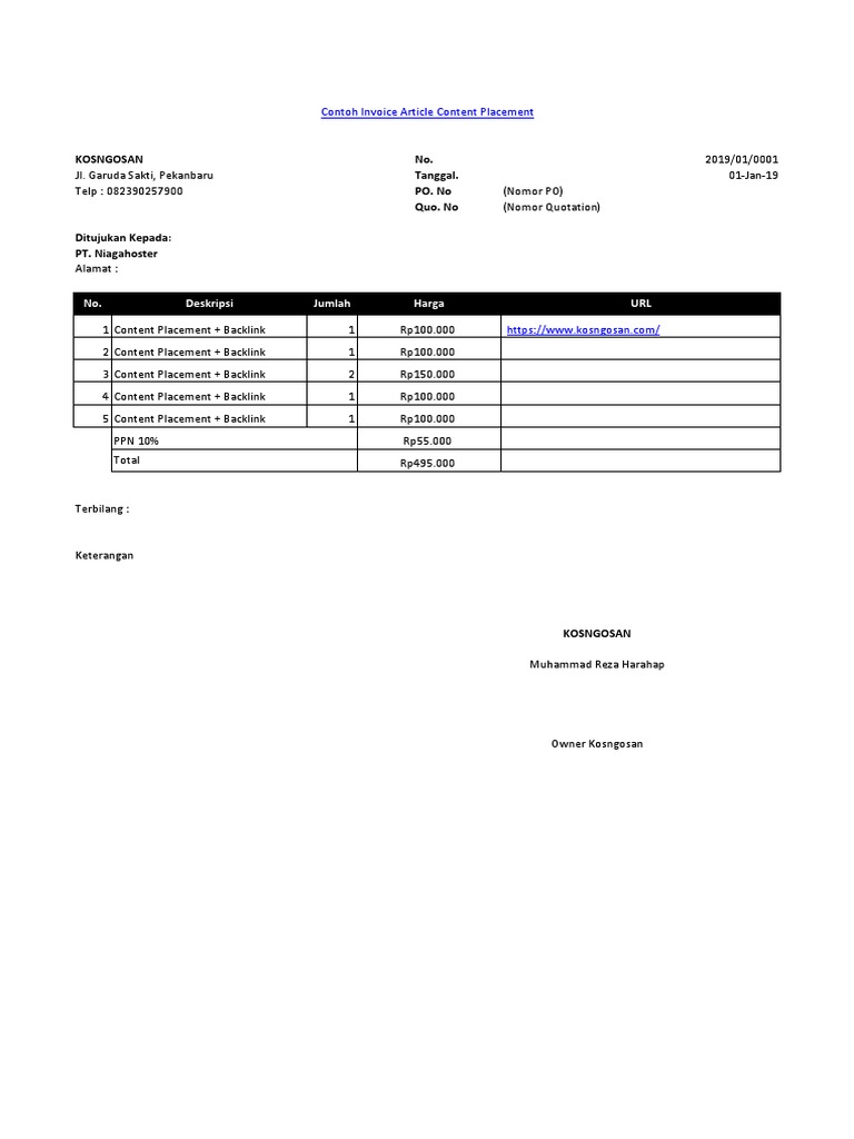 Contoh Invoice Content Placement | PDF