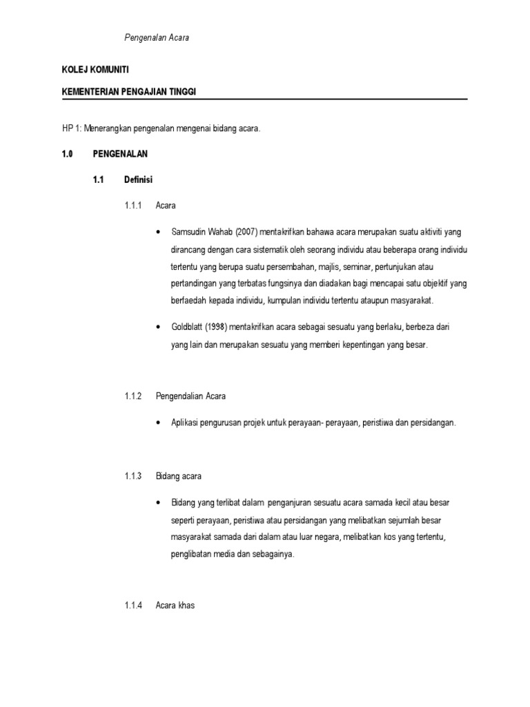 Nota Untuk PACK3013 Pengurusan Acara (A) | PDF