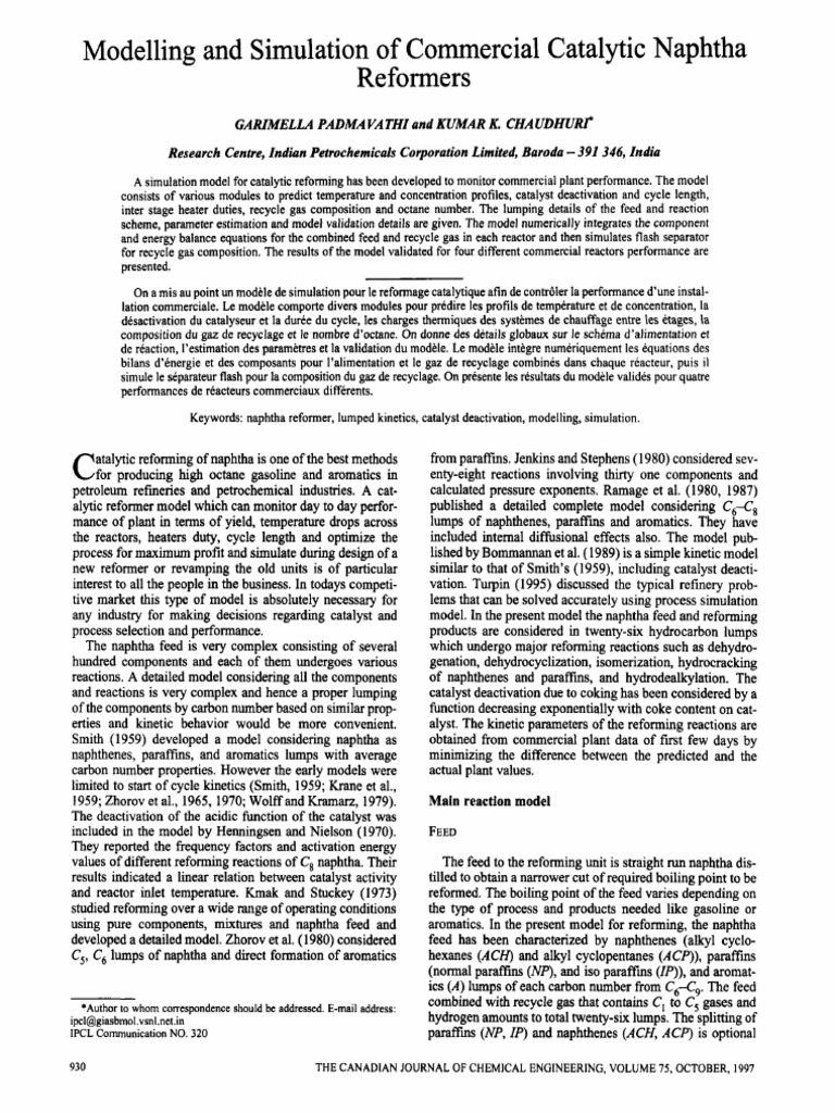 Catalytic Reforming Simulation Model | PDF | Chemical Reactor ...