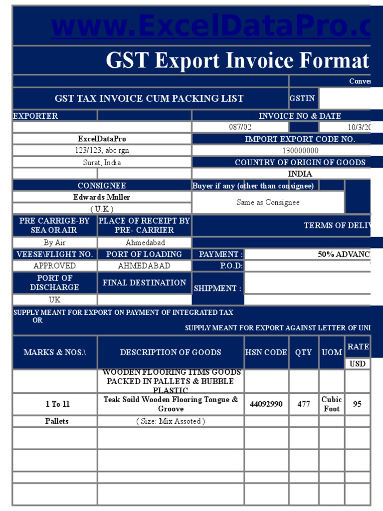 GST Export Invoice Format New | PDF | Consignee | Invoice
