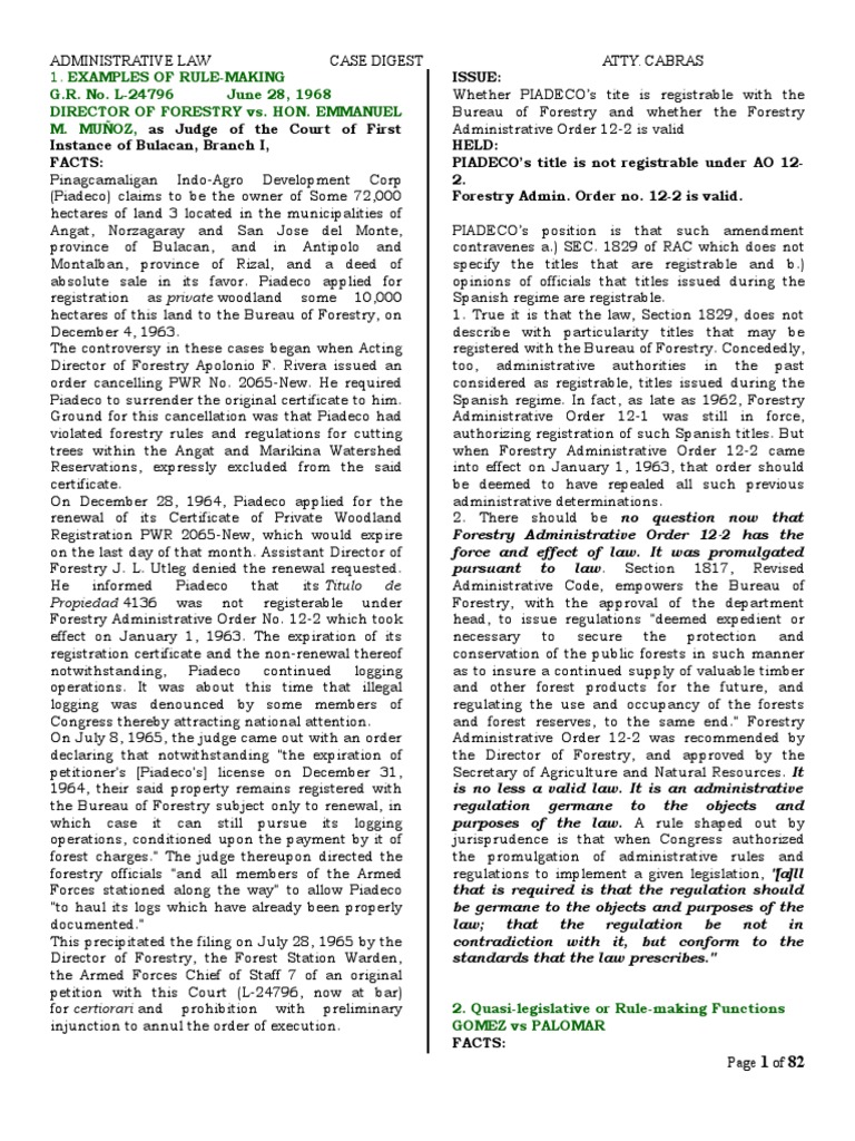 Administrative Law Case Digest Summary | PDF | Judgment (Law) | Injunction