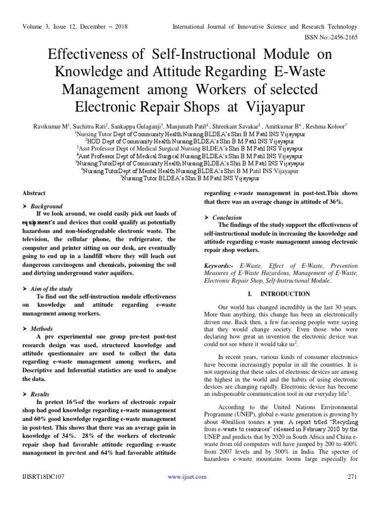 Effectiveness of Self-Instructional Module On Knowledge and Attitude Regarding E-Waste ...