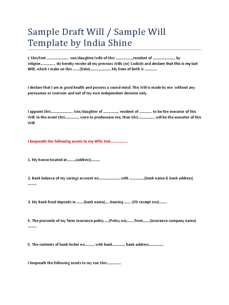 Sample Draft Will | PDF