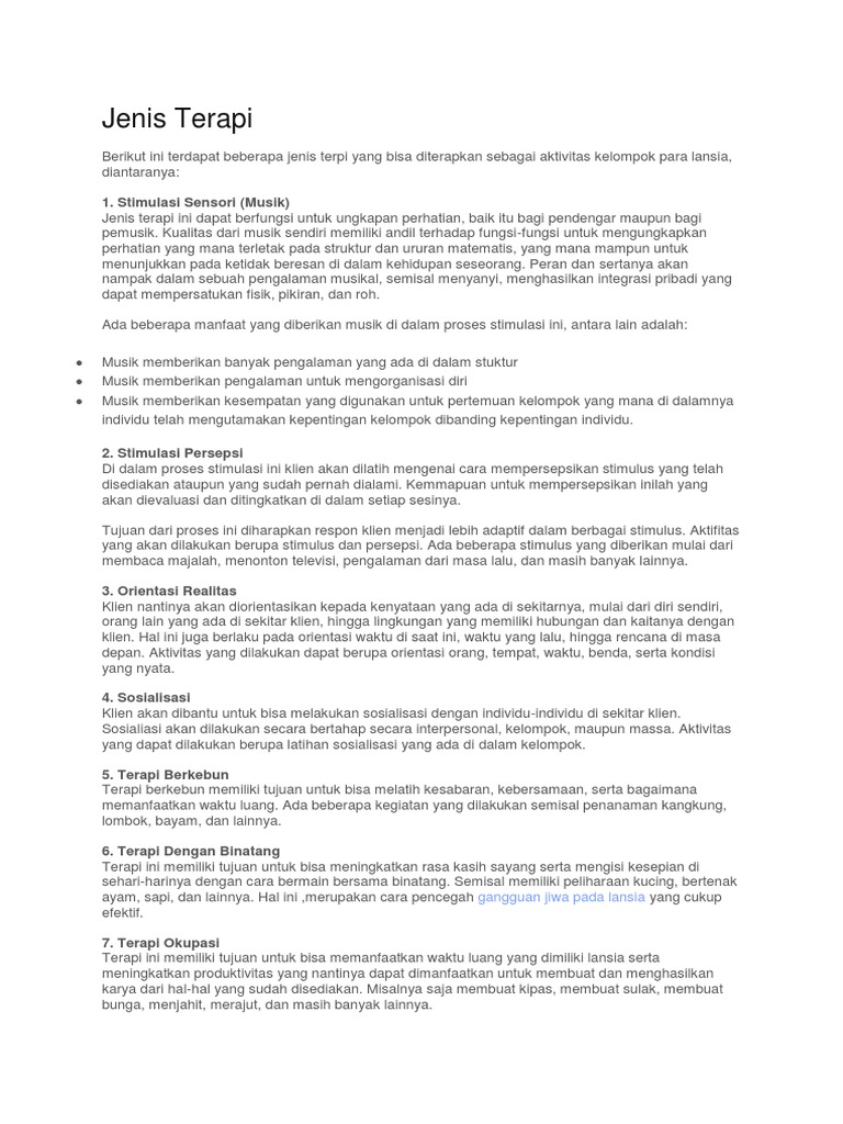 Jenis Terapi Aktivitas Pada Lansia | PDF