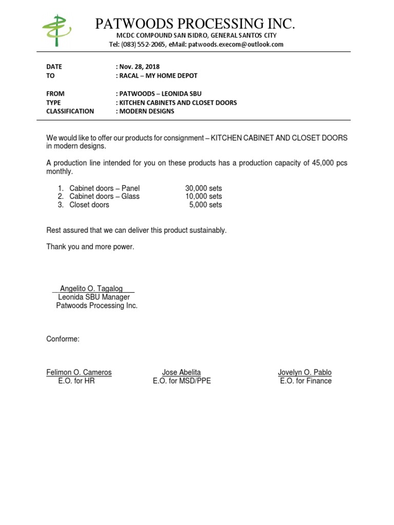 Product Offer Letter from Patwoods | PDF | Plywood | Cabinetry