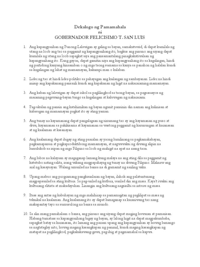 Dekalogo NG Pamamahala | PDF