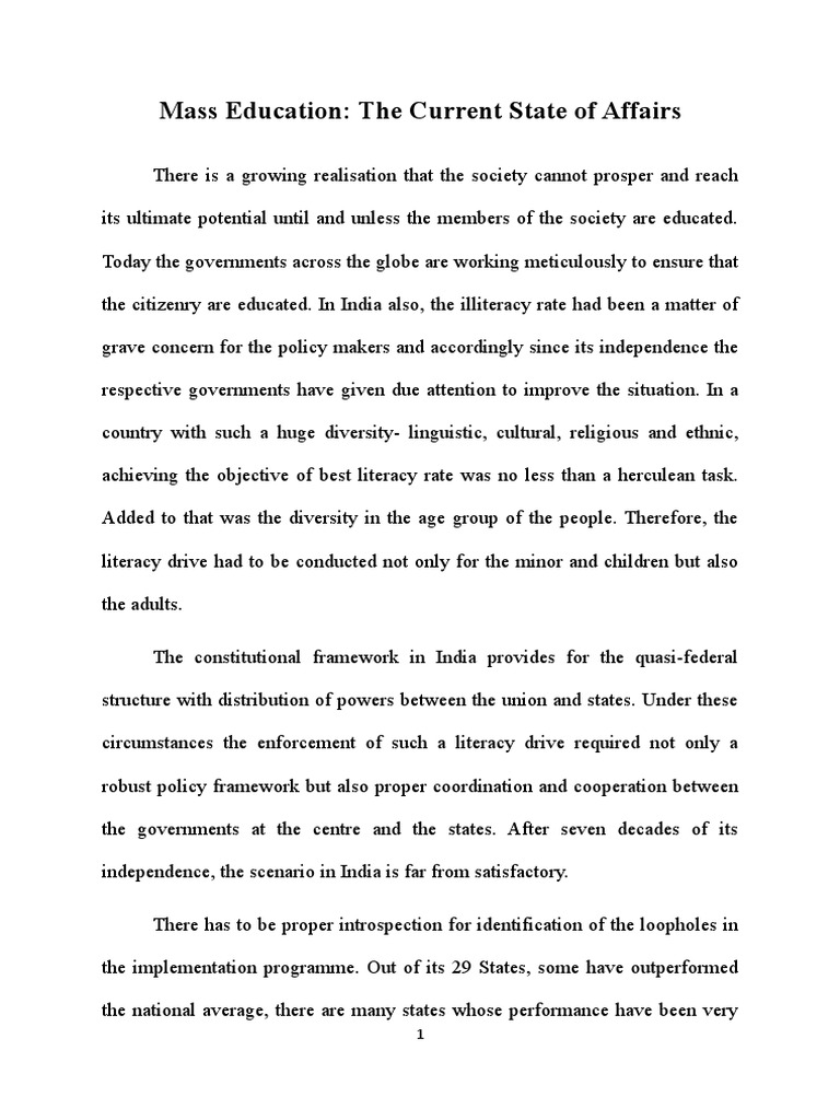 Mass Education: The Current State of Affairs | PDF | Literacy | Non ...