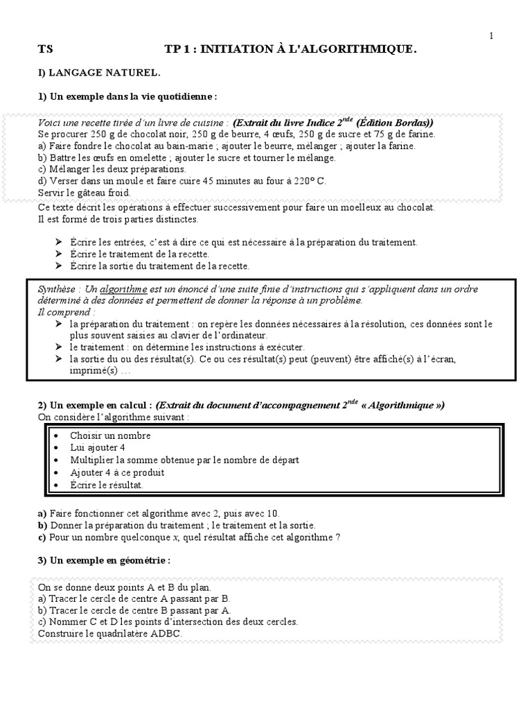 TP1 Initiation A L Algorithmique | PDF | Programme informatique | Programmation