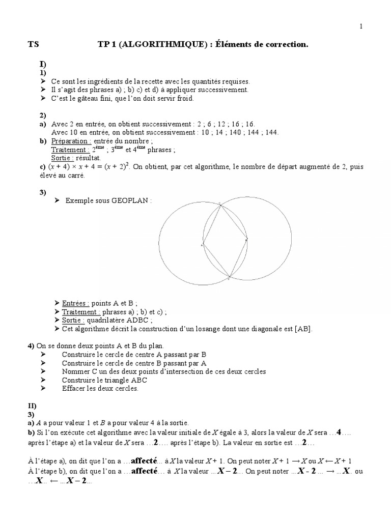 TP1 - Initiation - L-Algorithmique - CORRECTION PDF | PDF | Programme ...