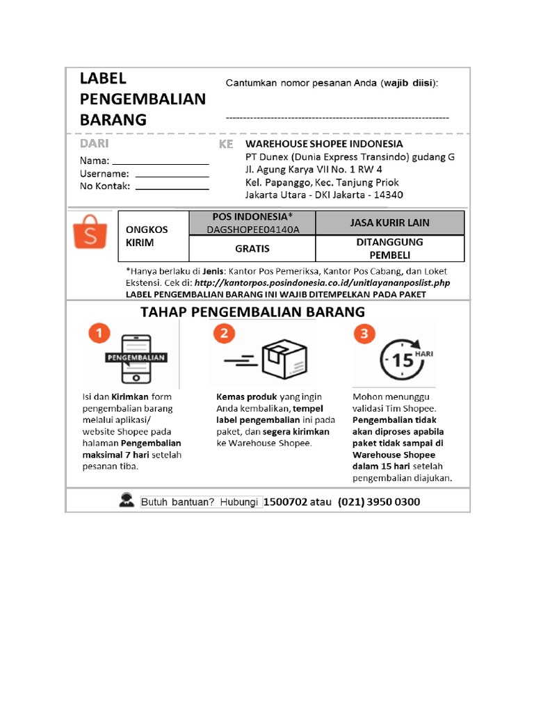 Shopee Mall Manual Return Label (Id) PDF | PDF