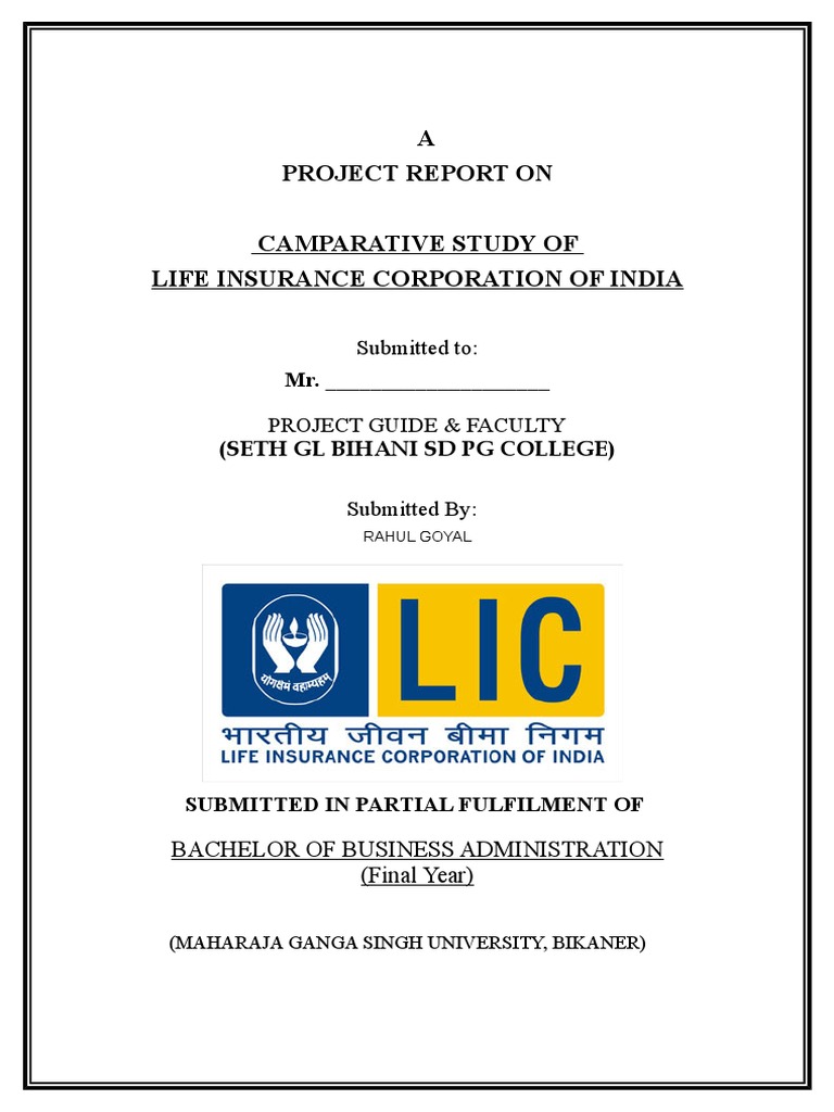 Project Report On Lic India | PDF | Annuity (European) | Insurance