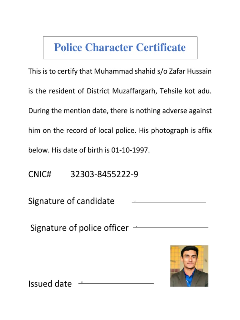 Police Character Certificate For Training | PDF