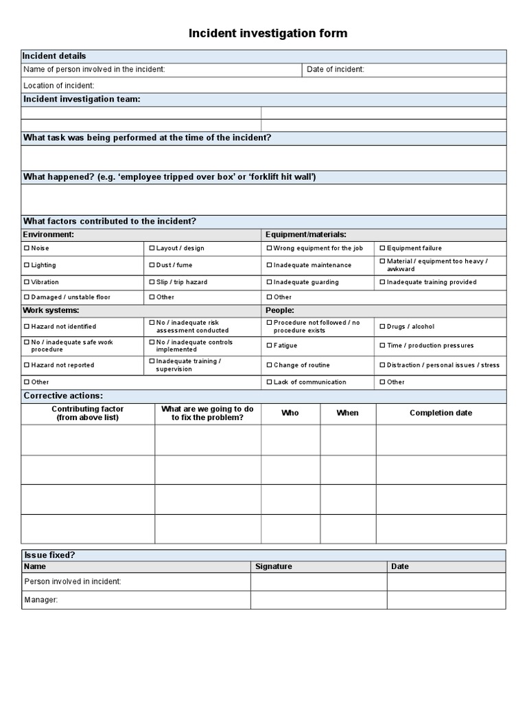 Incident Investigation Form Template | PDF | Hazards | Prevention