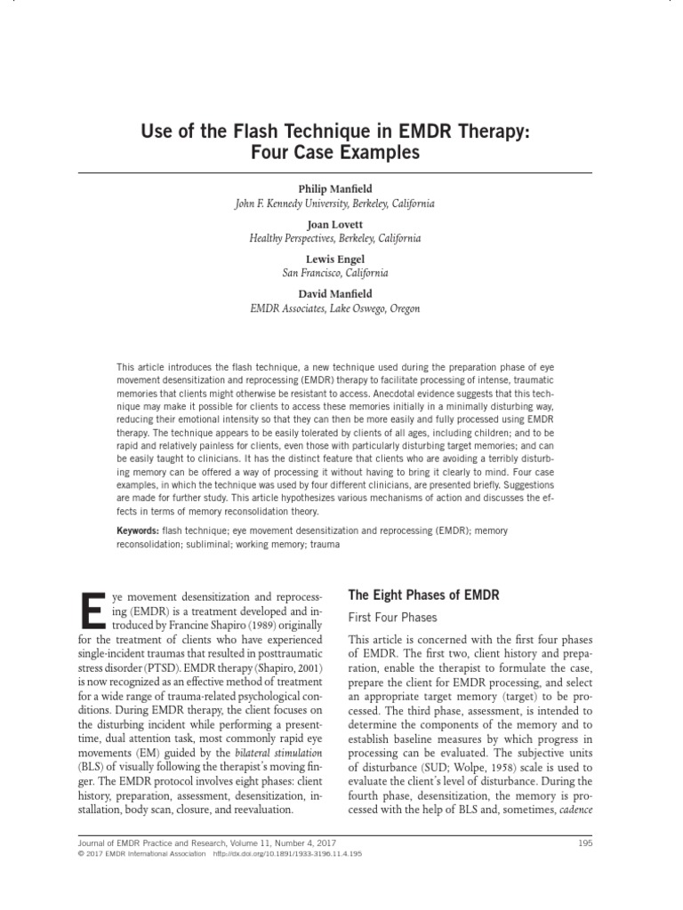 Flash Technique EMDR Journal 2017 | PDF | Eye Movement Desensitization ...