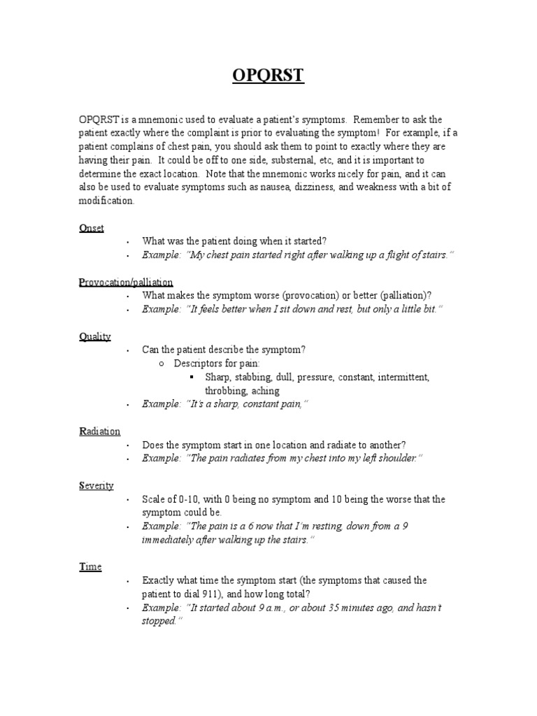 Opqrst sample | Pain | Symptoms And Signs