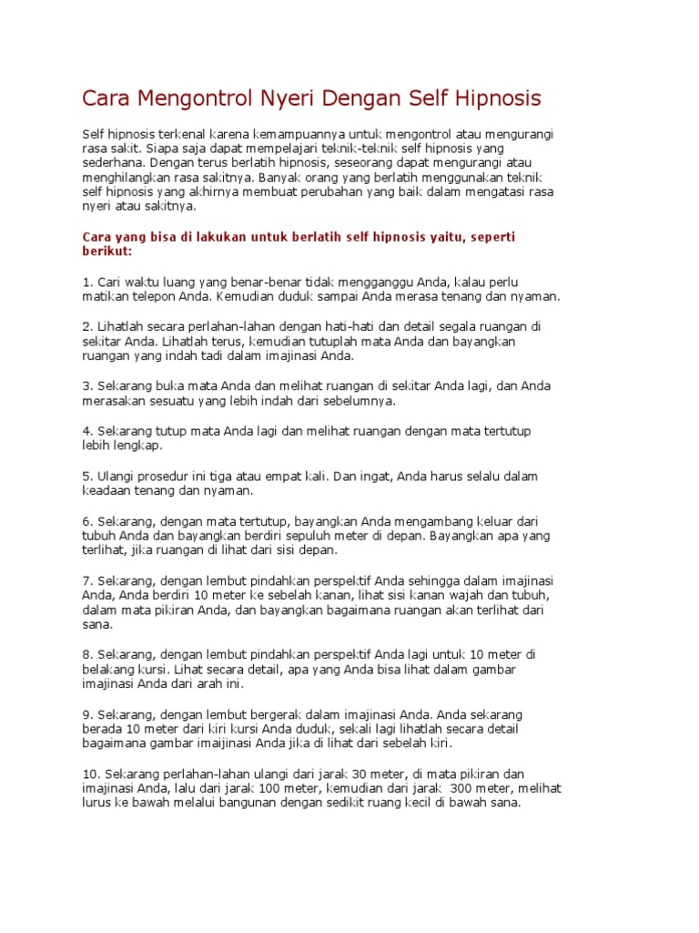 Cara Mengontrol Nyeri Dengan Self Hipnosis | PDF