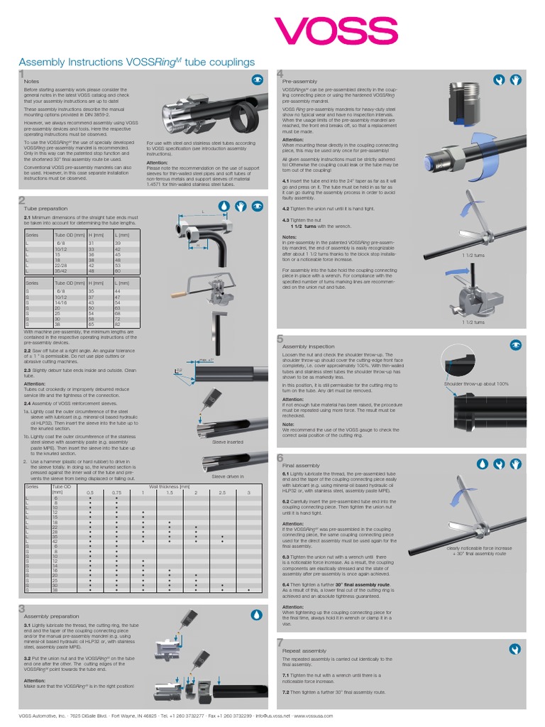 VOSS 203 Assembly Instructions | PDF | Nut (Hardware) | Pipe (Fluid ...