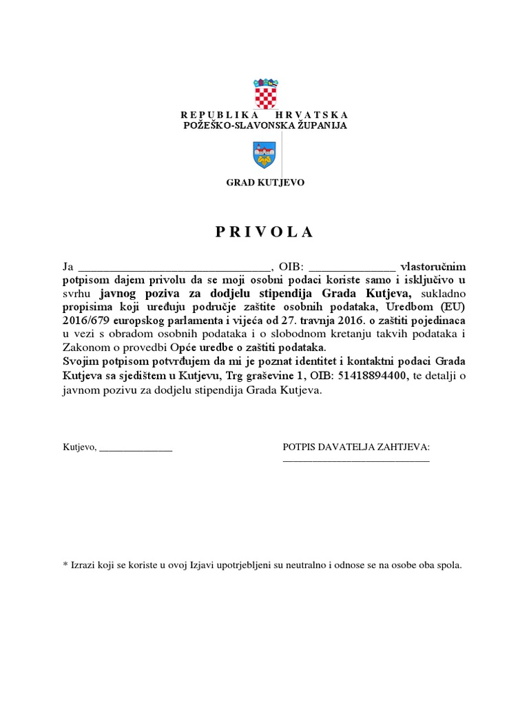 4 Privola Za Koristenje Osobnih Podataka | PDF