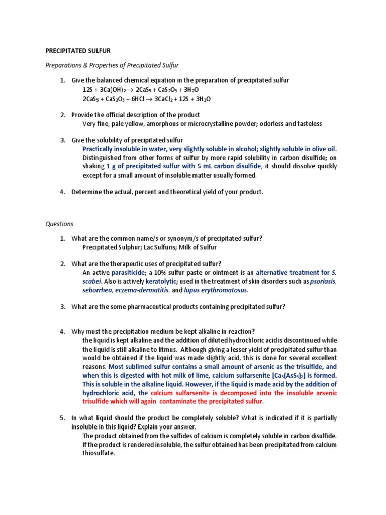 Precipitated Sulfur | PDF | Sulfur | Precipitation (Chemistry)