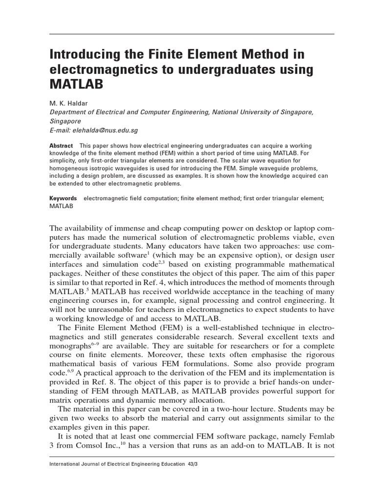 Introducing FEM in Electromagnetics Using MATLAB | PDF
