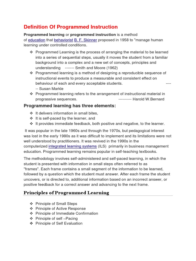 Definition of Programmed Instruction: Programmed Learning Has Three ...