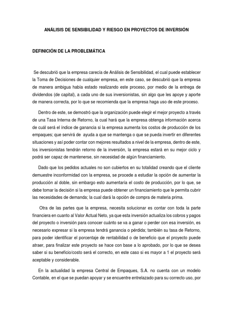 Definición de La Problemática Proyecto | PDF | Beneficio (economía ...