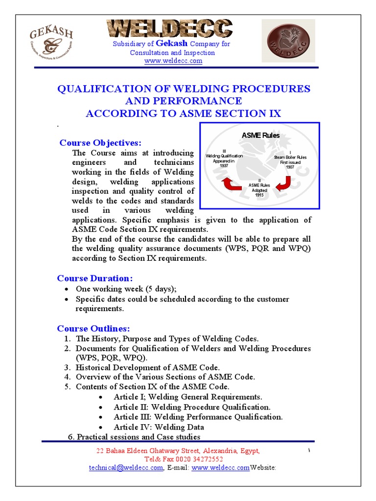 Qualification of Welding Procedures and Performance According To Asme ...