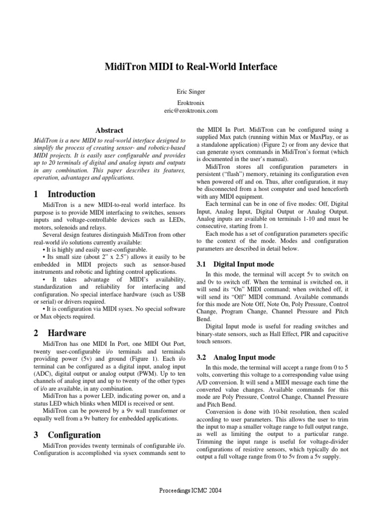 Miditron Midi To Real World Interface | PDF | Input/Output | Analog To ...