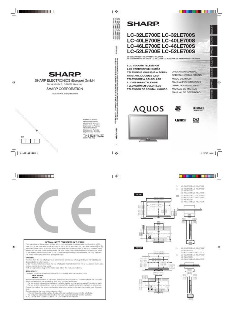 Sharp Lc32-40-46-52le700e-S - Om - Es | PDF | Hdmi | Remote Control