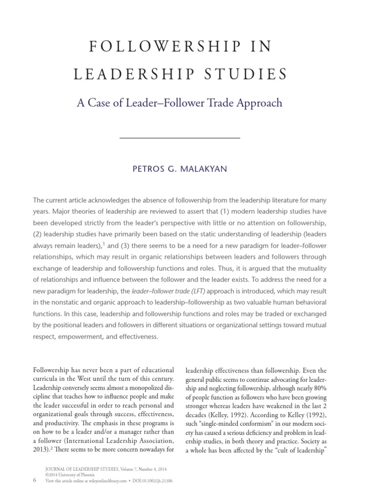 Followership in Leadership Studies: A Case of Leader-Follower Trade ...