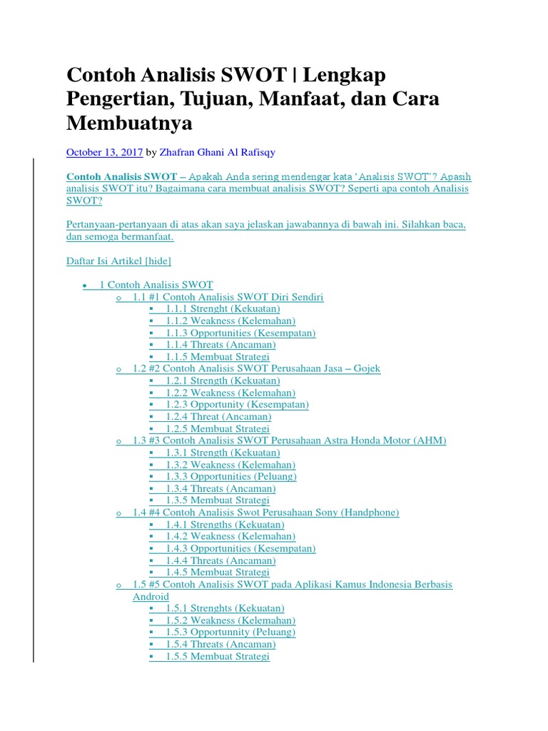 Contoh Analisis SWOT Berbagai Produk | PDF