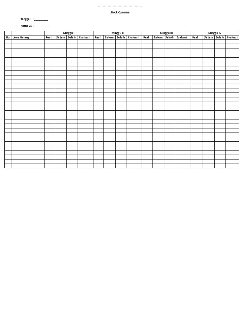 Contoh Form Stok Opname | PDF