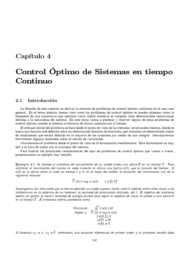 5b-Control Optimo Sistemas Continuos | PDF | Cálculo de variaciones | Ecuaciones