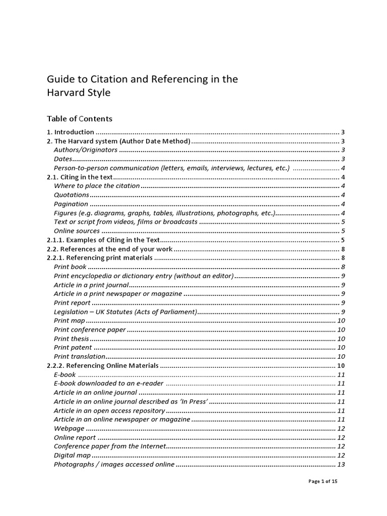 Guide To Citation and Referencing in The Harvard Style: Page 1 of 15 ...