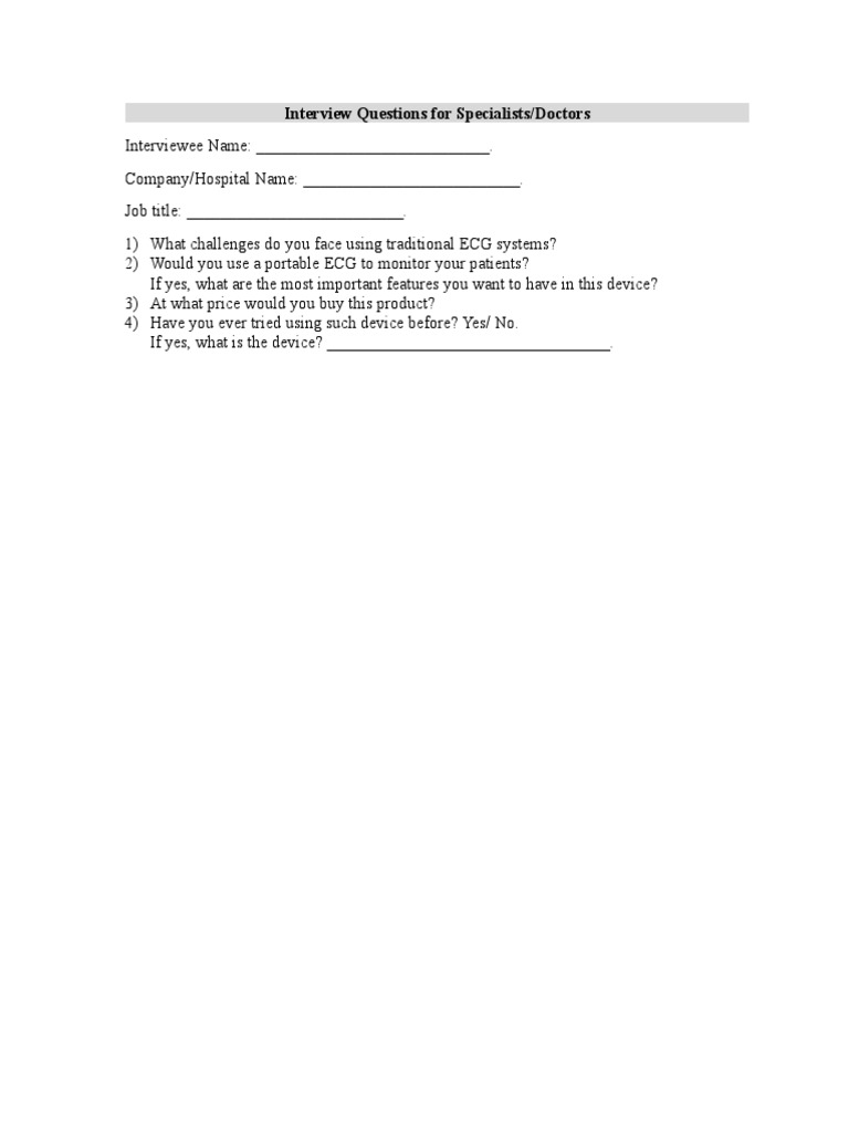 Interview Questions For Specialists/Doctors | PDF