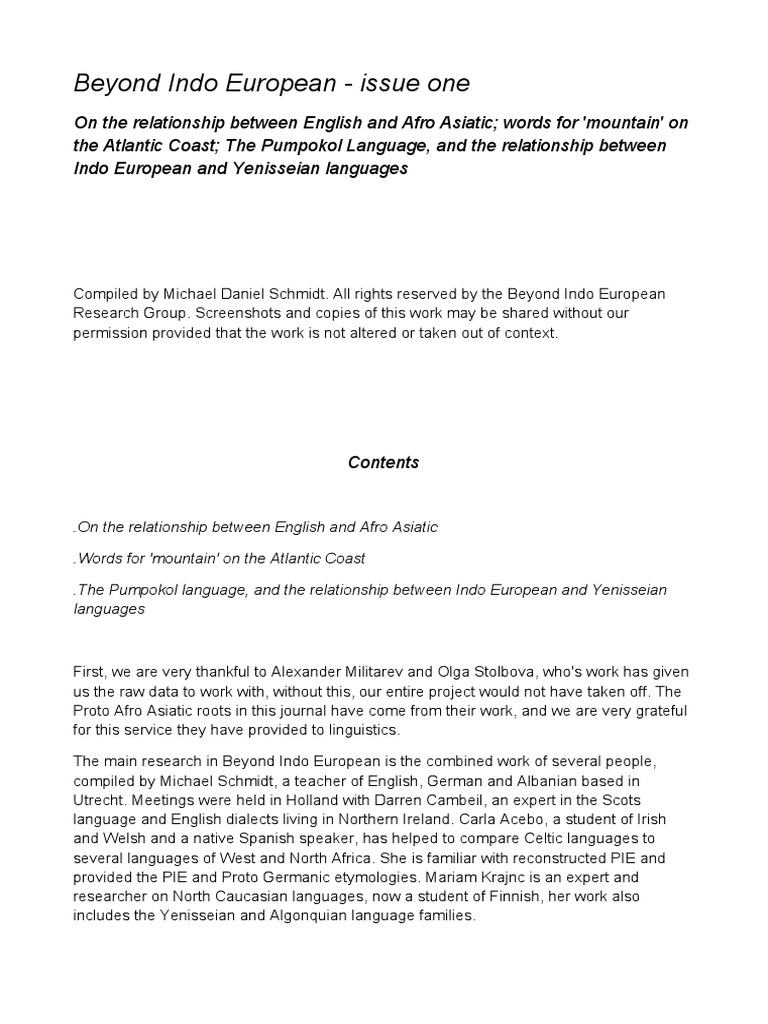Beyond ; Indo European -issue one On the relationship between English ...