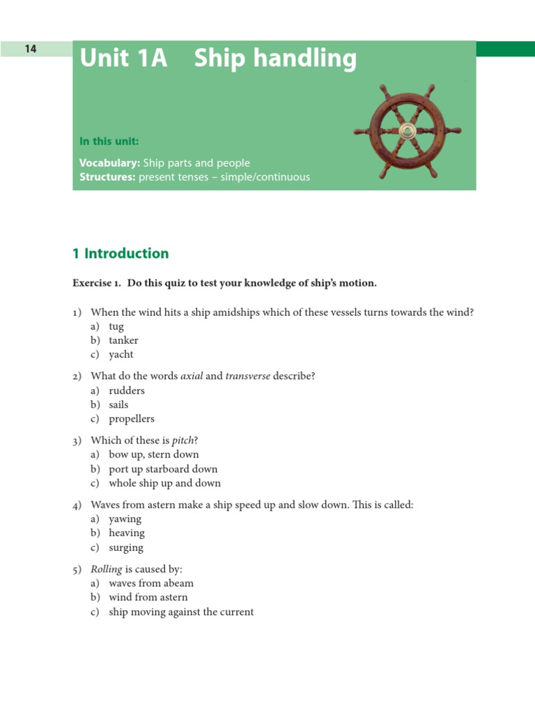 English For Mariners, Level 1, Unit 1A, Exercises 1 To 4 | PDF | Rudder ...