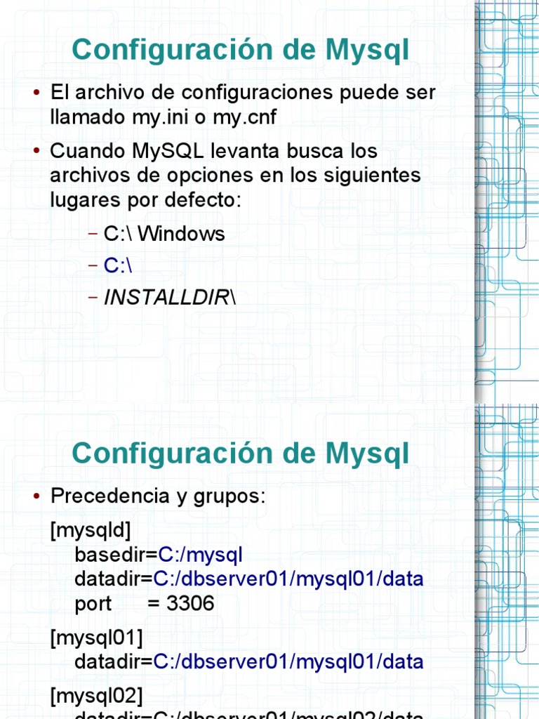 Guía completa sobre la configuración de MySQL: directorios, parámetros, logs y más | PDF | Mi ...