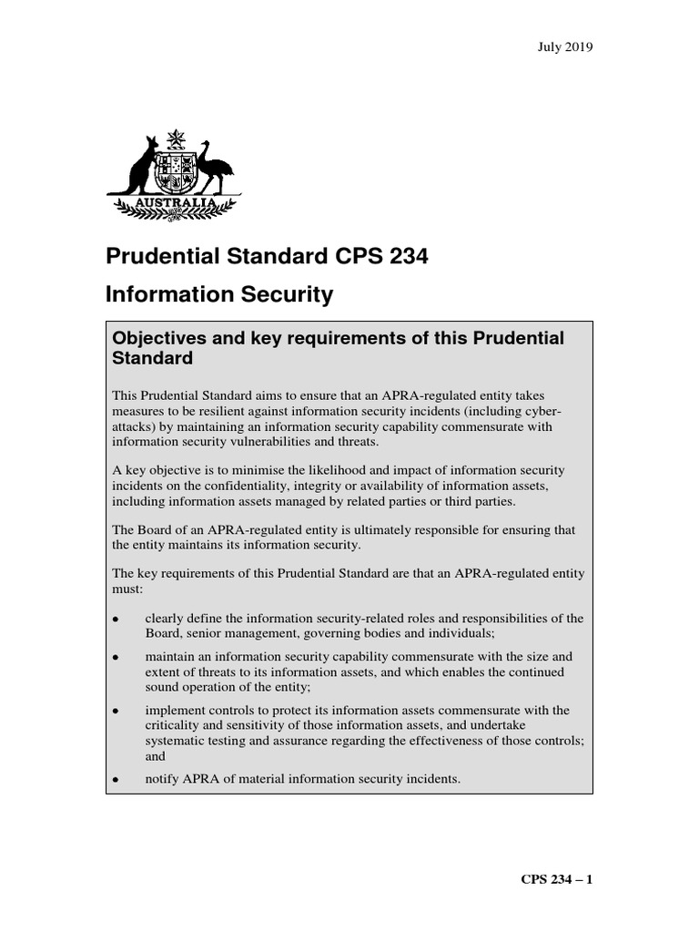 APRA CPS 234 Information Security Guidelines | PDF | Information ...