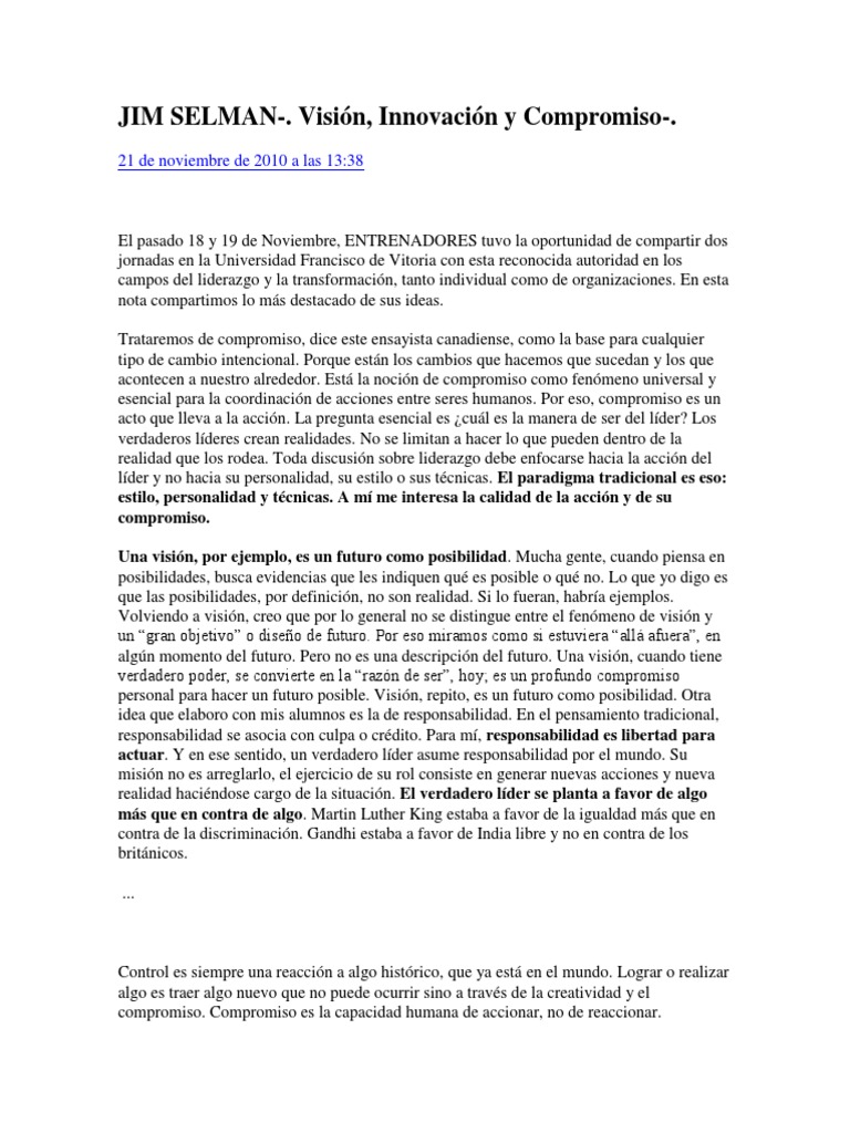 Jim Selman, Visión, Misión y Compromiso | PDF | Realidad | Liderazgo