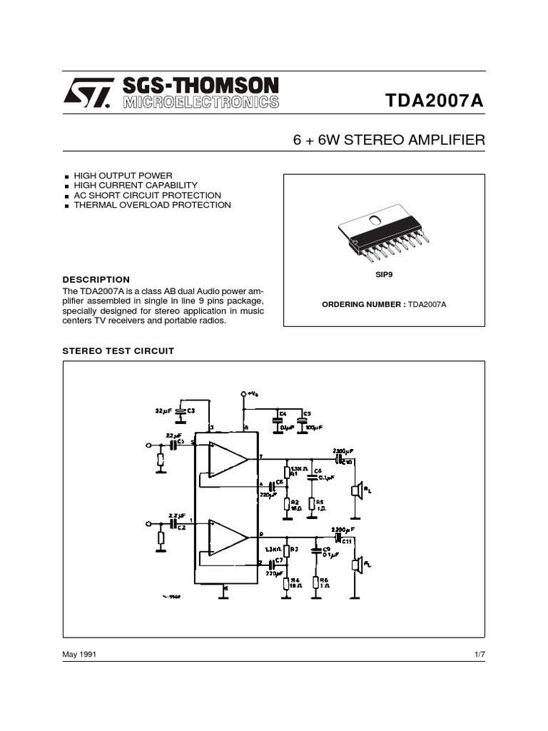 Tda2007a PDF | PDF | Amplifier | Telecommunications Engineering