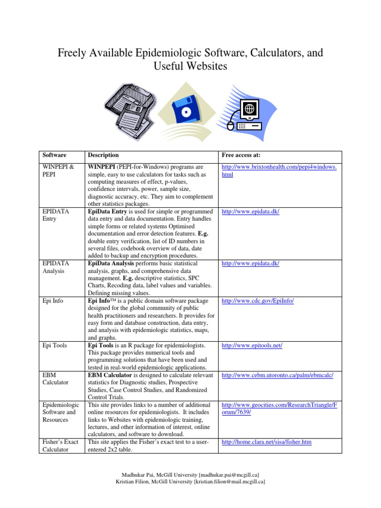 Freely Available Epidemiologic Software and Calculators PDF | PDF ...